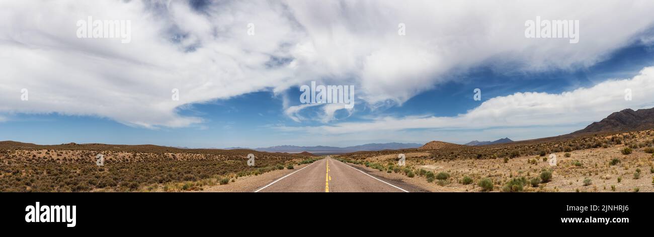 Panoramic View of Cloudy Cloudscape over the Scenic Road in the desert ...