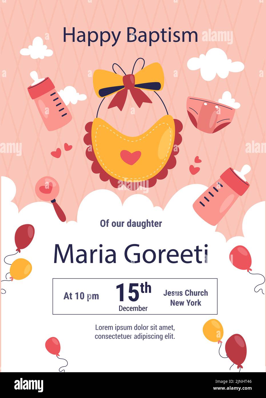 Hand drawn baptism poster template design Vector illustration Stock ...