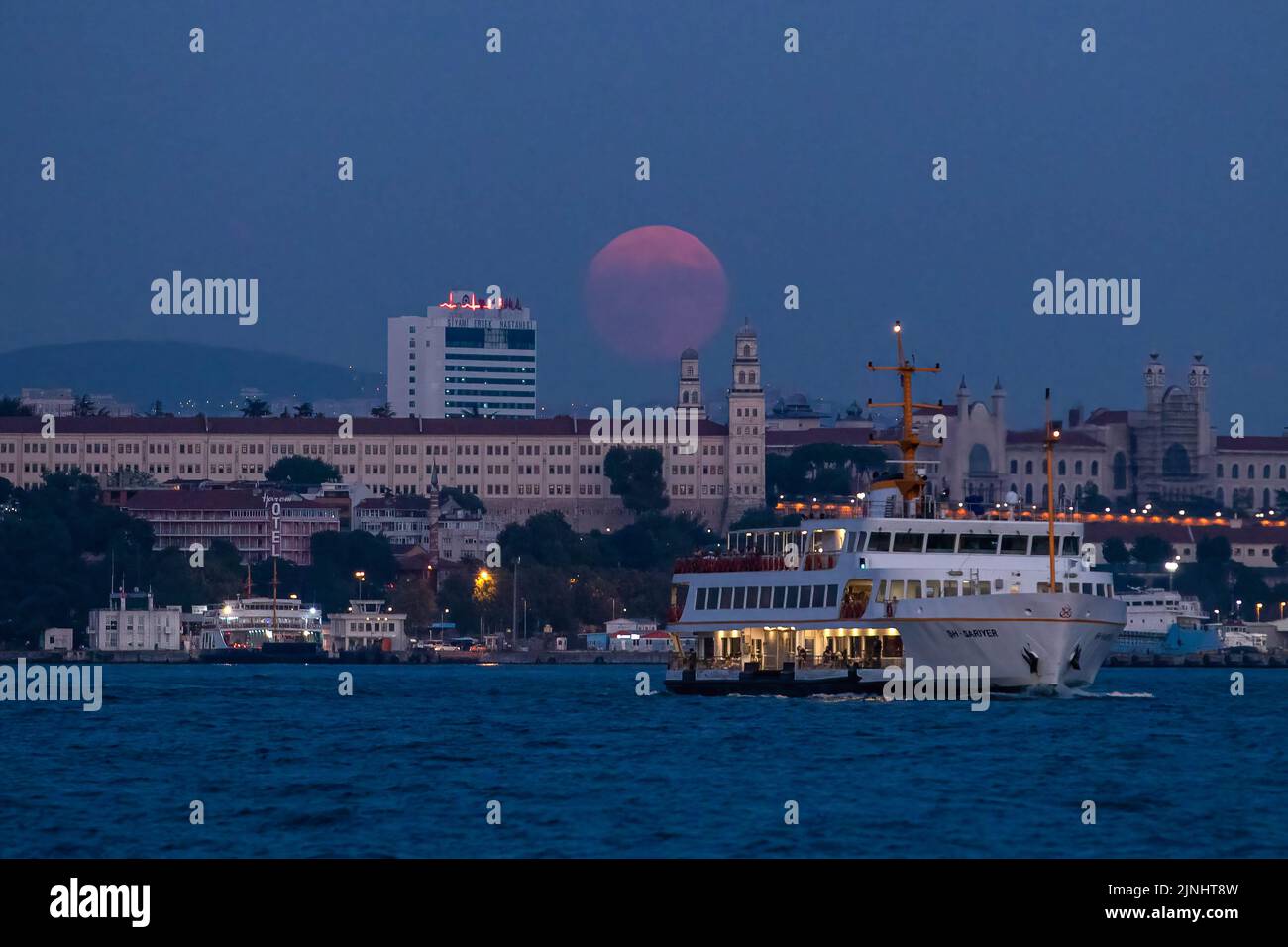 Istanbul, Turkey. 11th Aug, 2022. With the full moon appearing over ...
