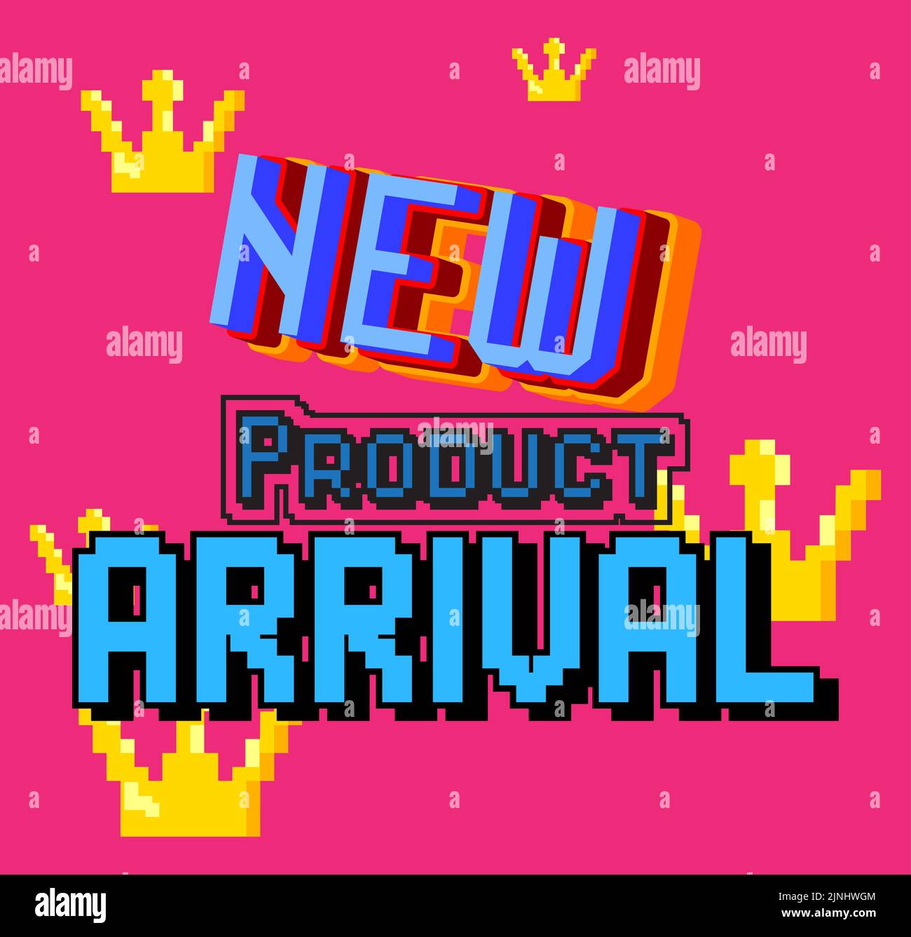 New Product Arrival. Pixelated word with geometric graphic background ...