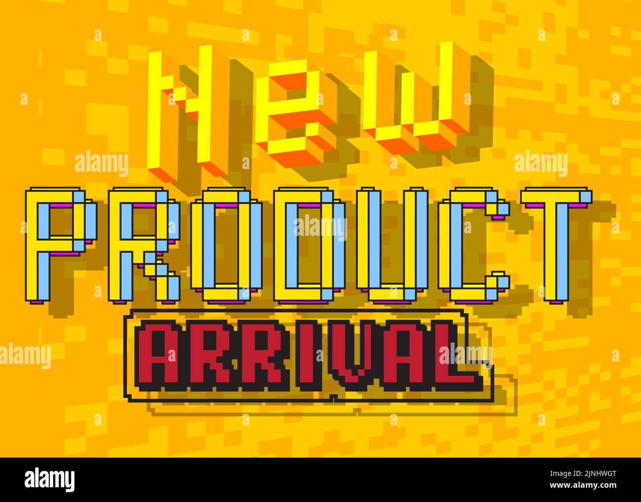 New Product Arrival. Pixelated word with geometric graphic background ...