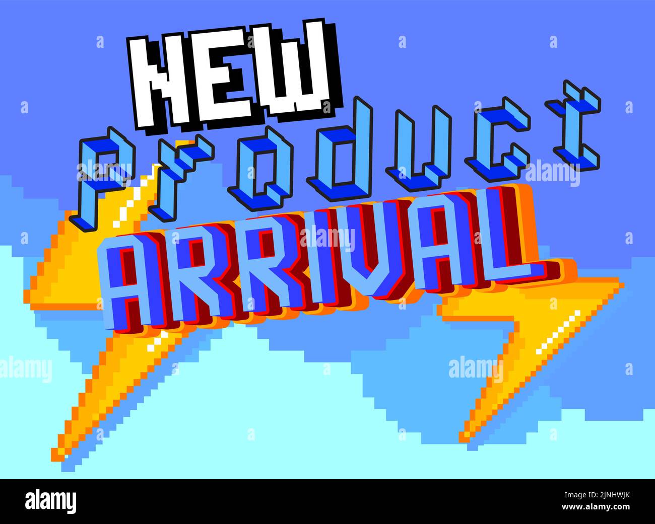 New Product Arrival. Pixelated word with geometric graphic background ...