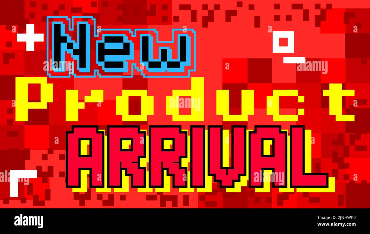 New Product Arrival. Pixelated word with geometric graphic background ...