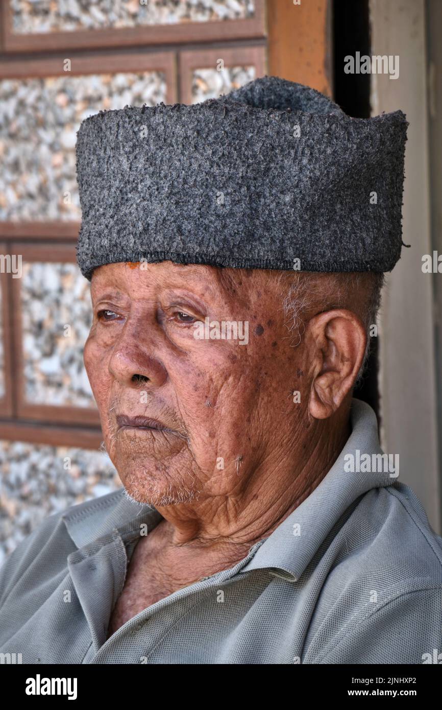 Gangtok, Sikkim, India June 21 2022, old man side pose portrait, pahadi ...