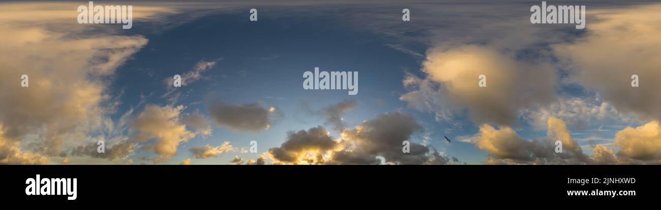 Dark blue sunset sky panorama with Cumulus clouds. Seamless hdr pano in ...