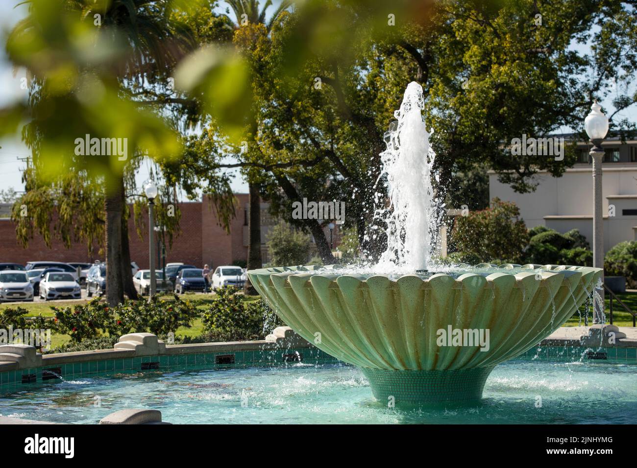 Afternoon view of a public water fountain in downtown Monrovia ...