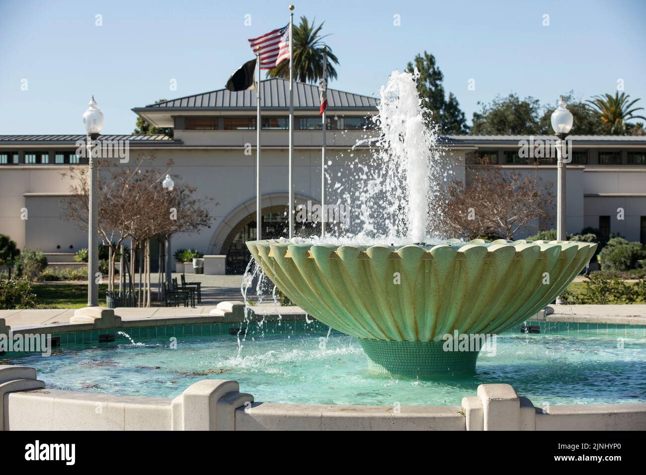 Afternoon view of a public water fountain in downtown Monrovia ...