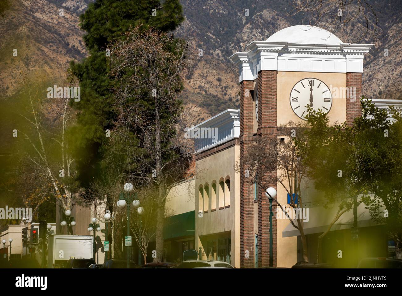 Afternoon view of the downtown urban core of Monrovia, California, USA ...