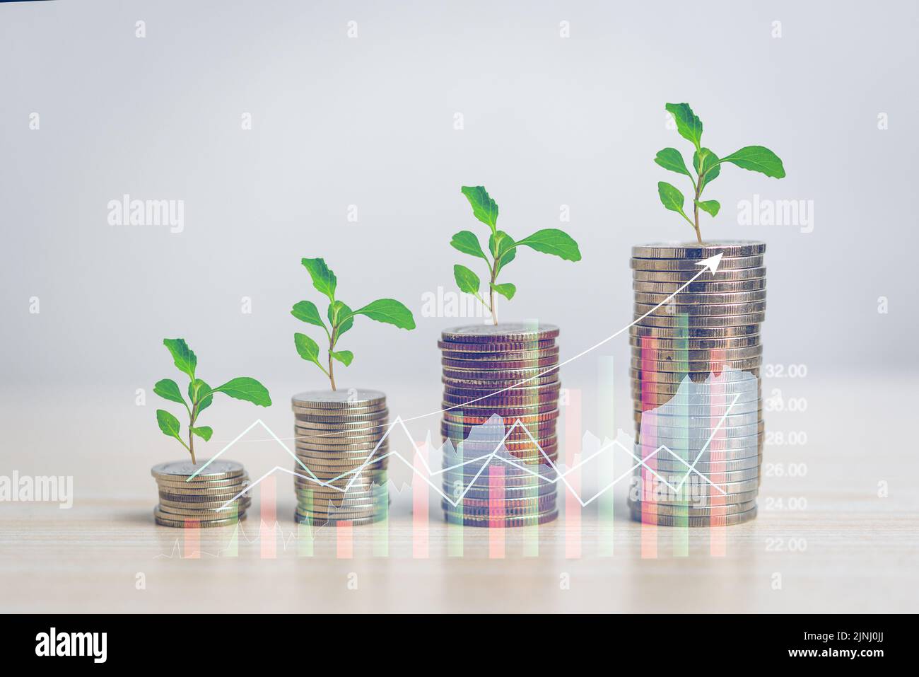 Stack money coin and tree with business graph finance economy bank and ...