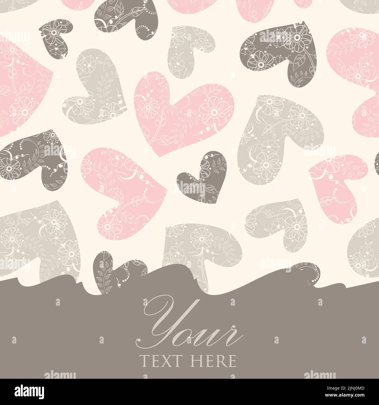 Delicate colours pink brown floral texture hearts on light vector ...