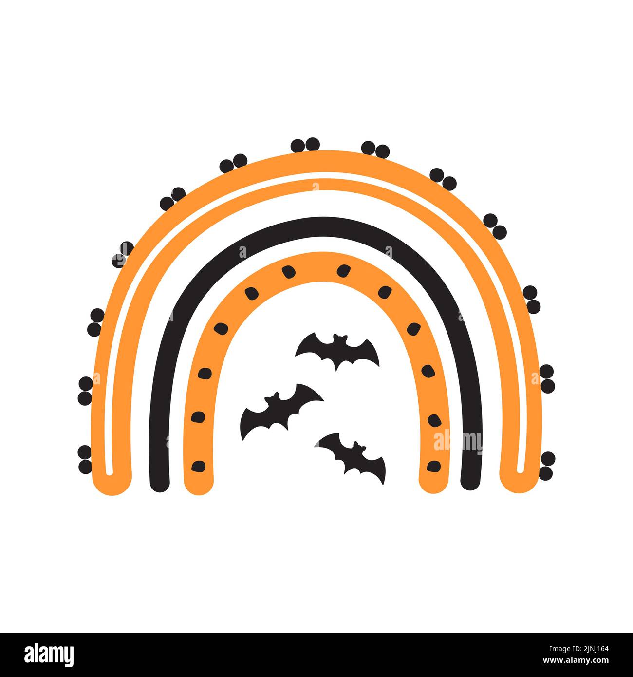 Halloween rainbow with bats. Cute hand drawn icon for celebrating ...