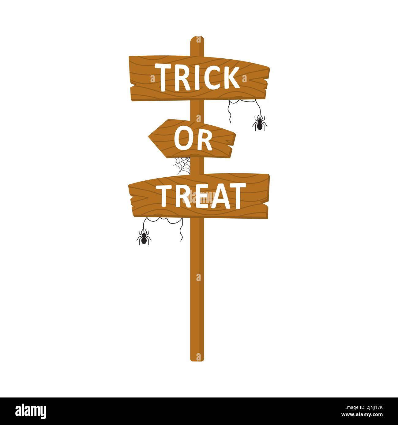 Pole with pointers trick or treat. Halloween sign. Cute hand drawn icon ...