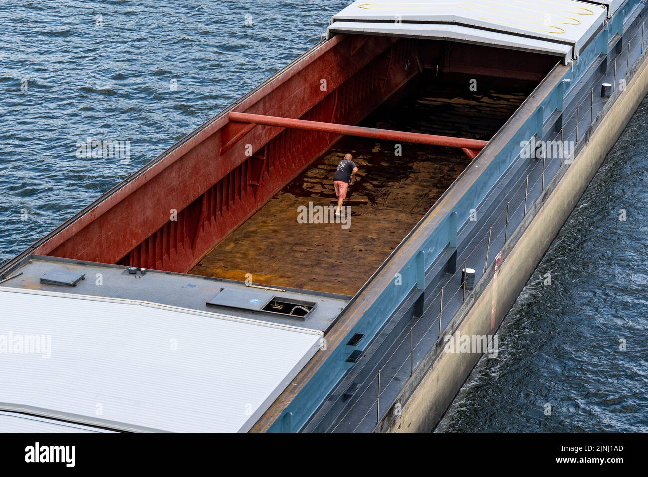Regensburg, Germany. 10th Aug, 2022. An empty cargo ship near the ...