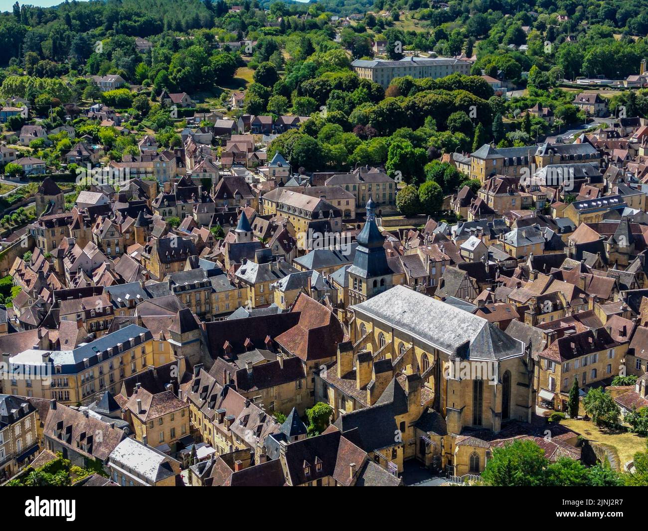 Aerial view of Sarlat la caneda town, in Perigord, Dordogne, France ...