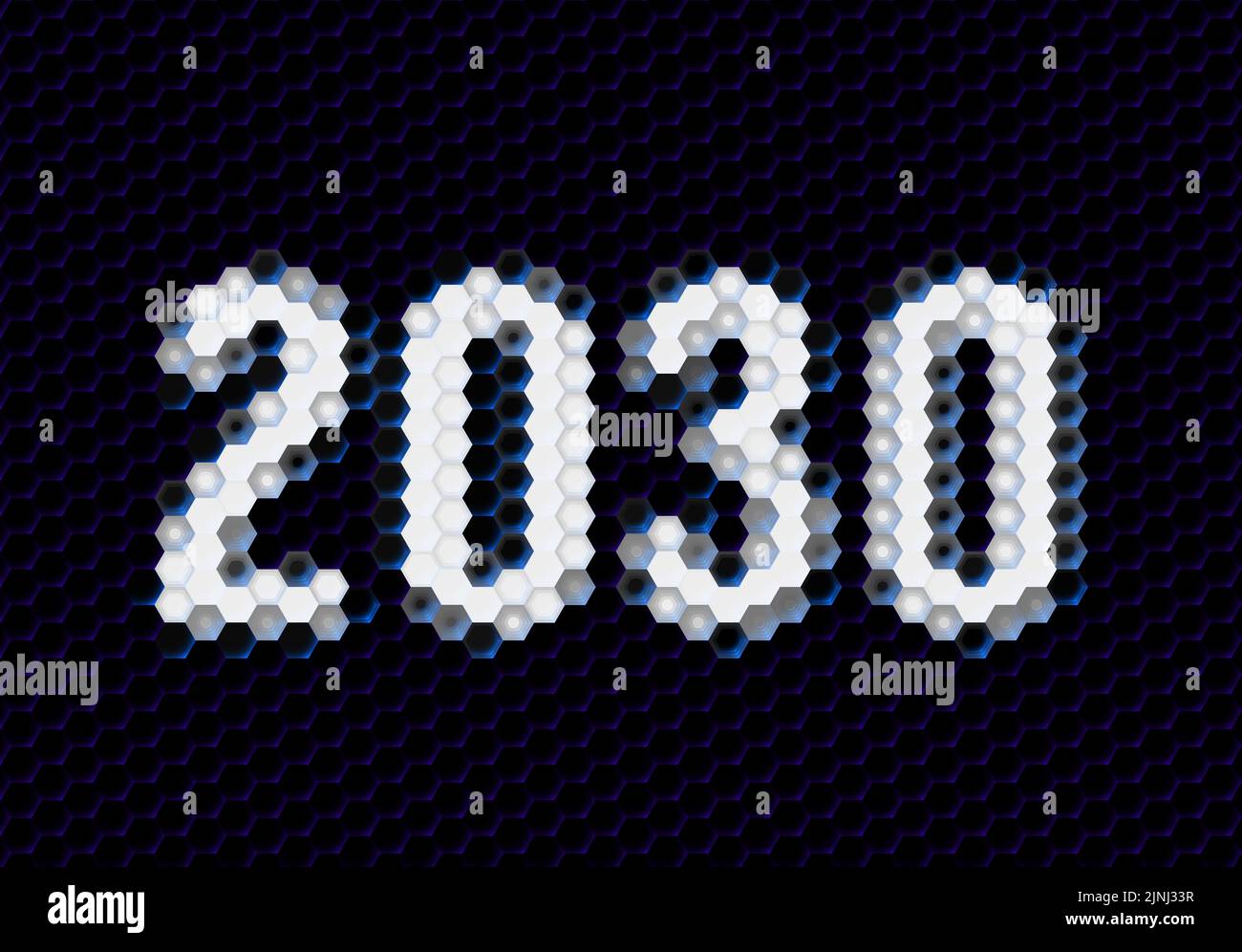 Sign of the 2030 year with hex pixel grid. New Years number or digits ...