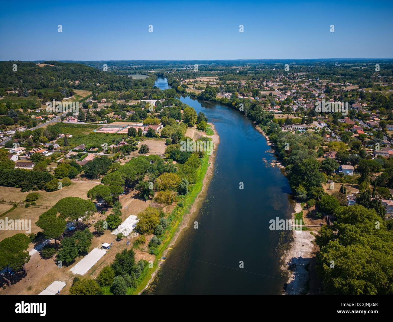 Aerial view of Sainte Foy la Grande and Dordogne river, Gironde, France ...