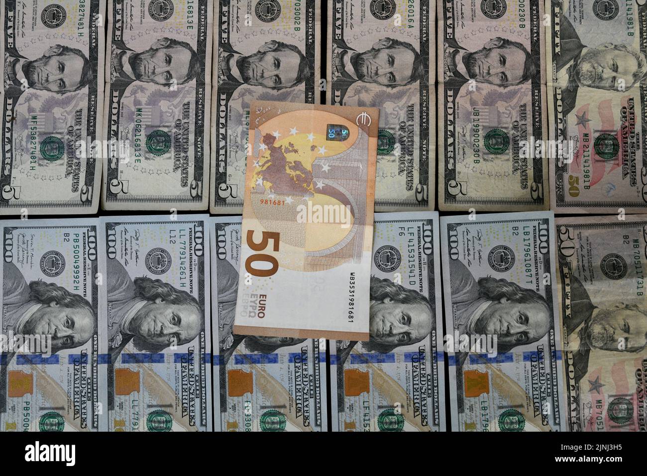 Pictures of the currencies of the euro against the dollar. The value of ...