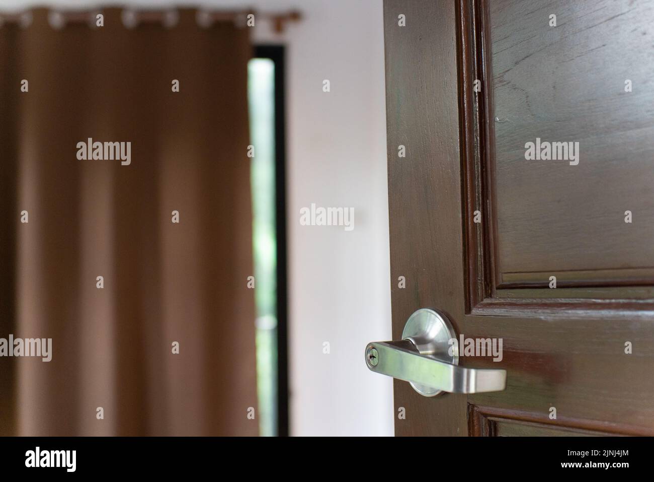 Open of wooden teak door in modern house interior style room home ...