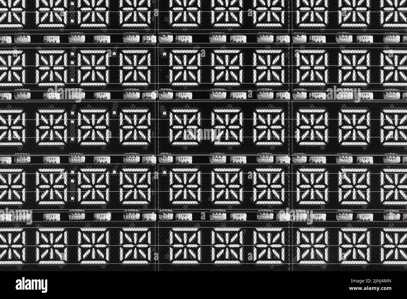 Panel of a digital LED text display, close up photo, abstract high-tech ...