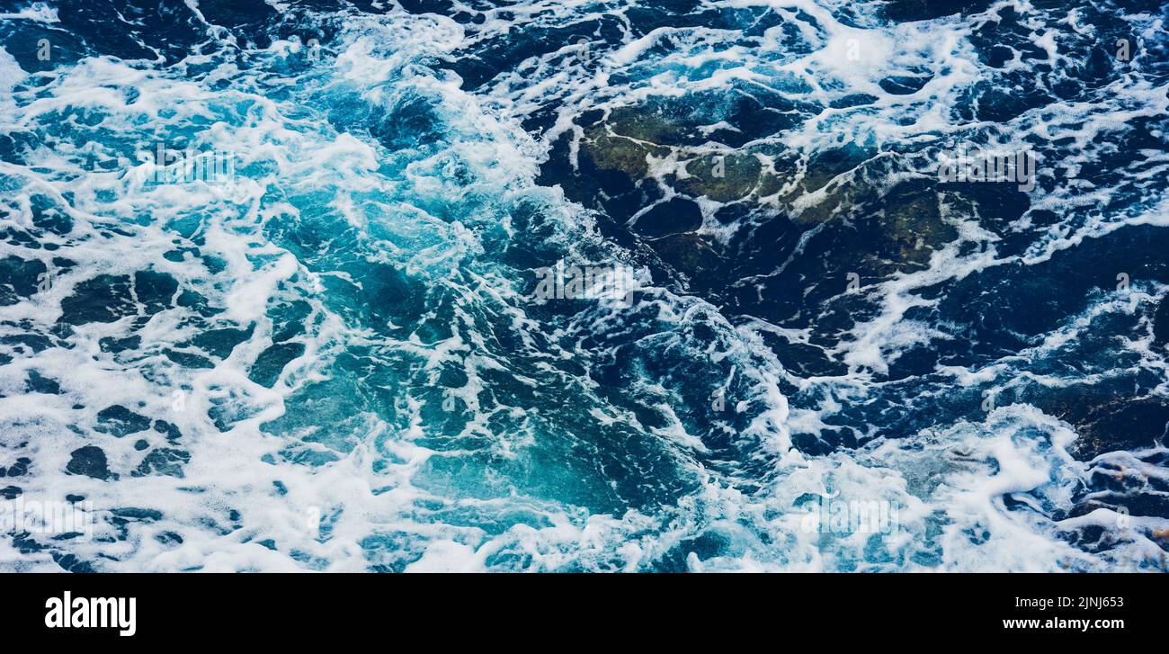 Dramatic sea waves storm from aerial view. Deep dark blue ocean water ...