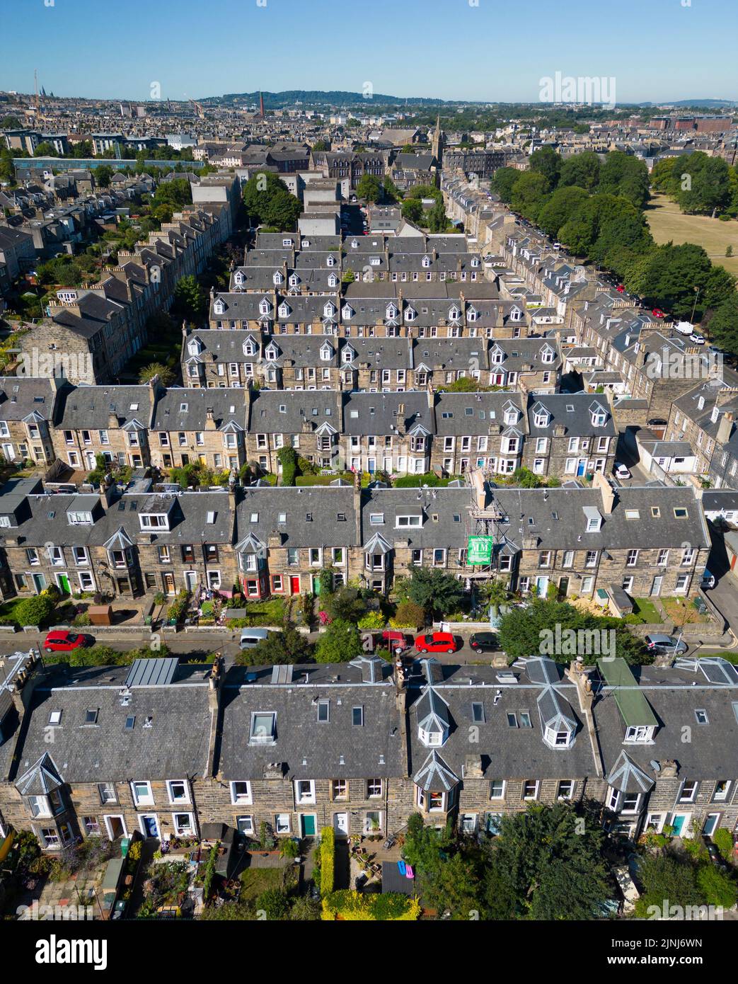 Aerial view of terraced houses in Leith, Edinburgh, Scotland, UK Stock ...