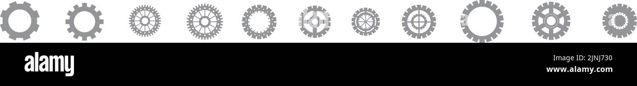 A set of differently shaped gear icons isolated on a white background ...
