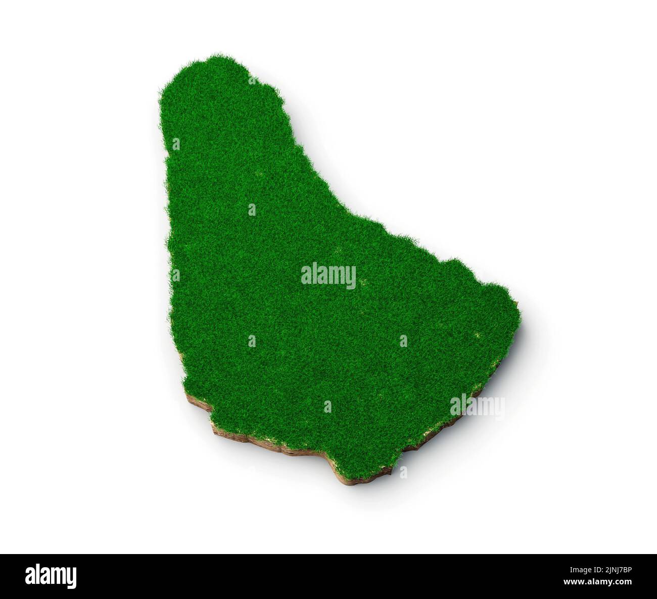 A 3D rendering of Barbados Map with grassy land on a white background ...