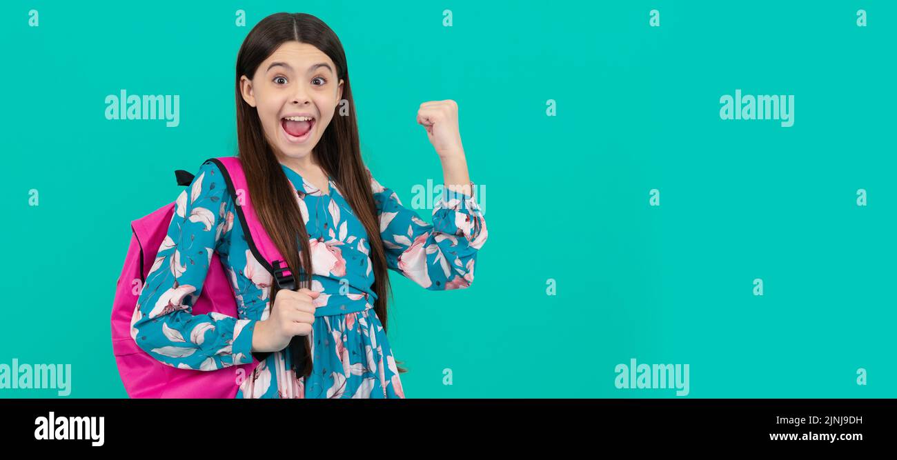 graduated. beautiful kid with long hair on blue background. Banner of ...