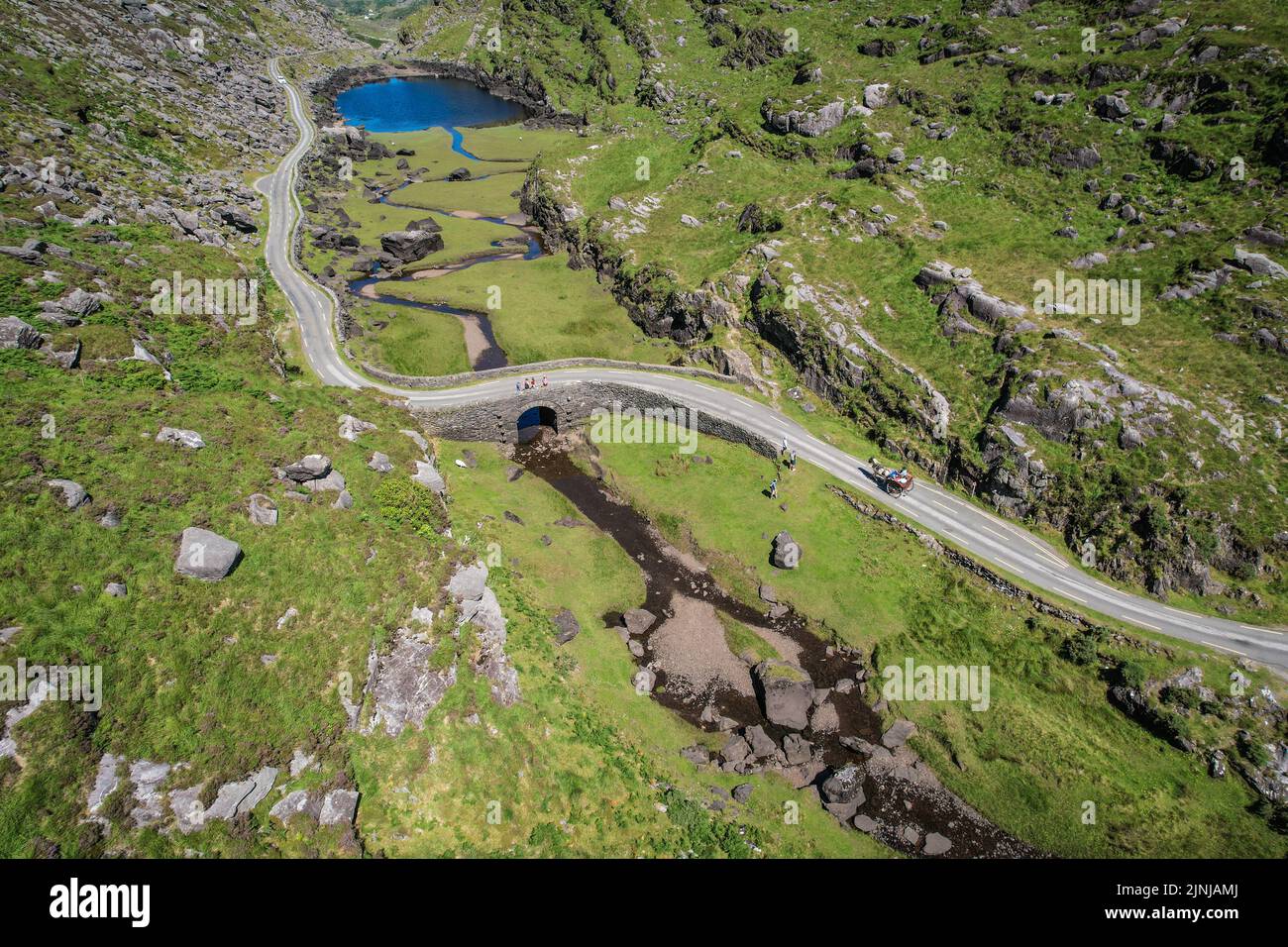 Aerial view of Gap of Dunloe, also known as Bearna an Choimin, a narrow ...