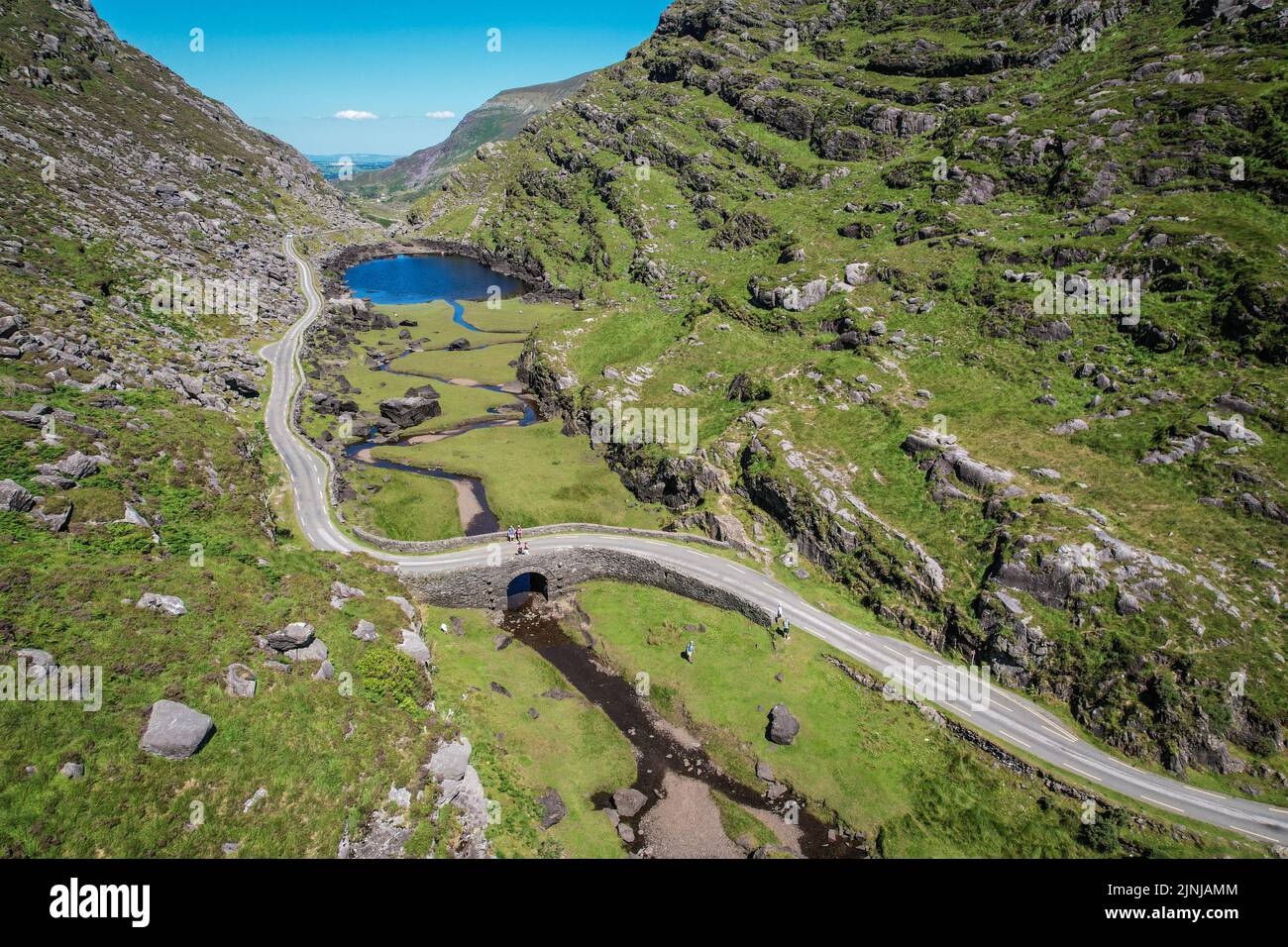 Aerial view of Gap of Dunloe, also known as Bearna an Choimin, a narrow ...