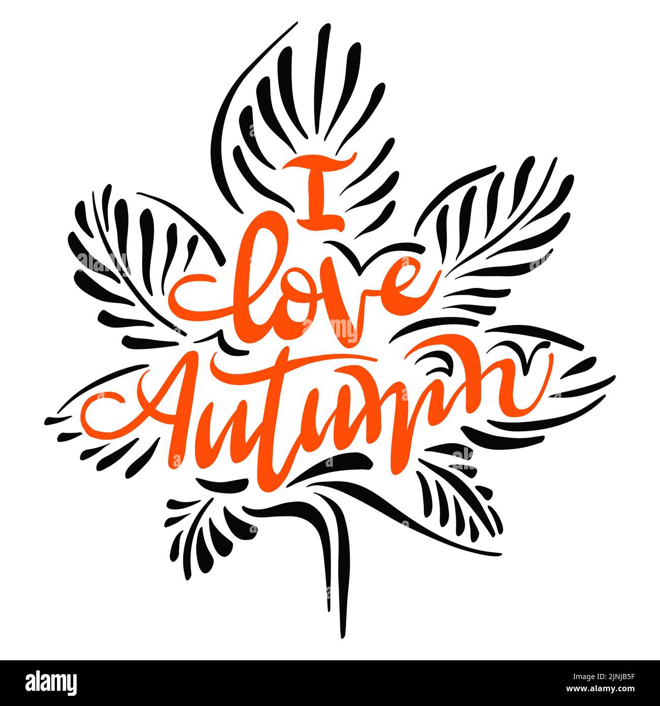 I love autumn hand lettering phrase in shape of maple leaf. Vector ...