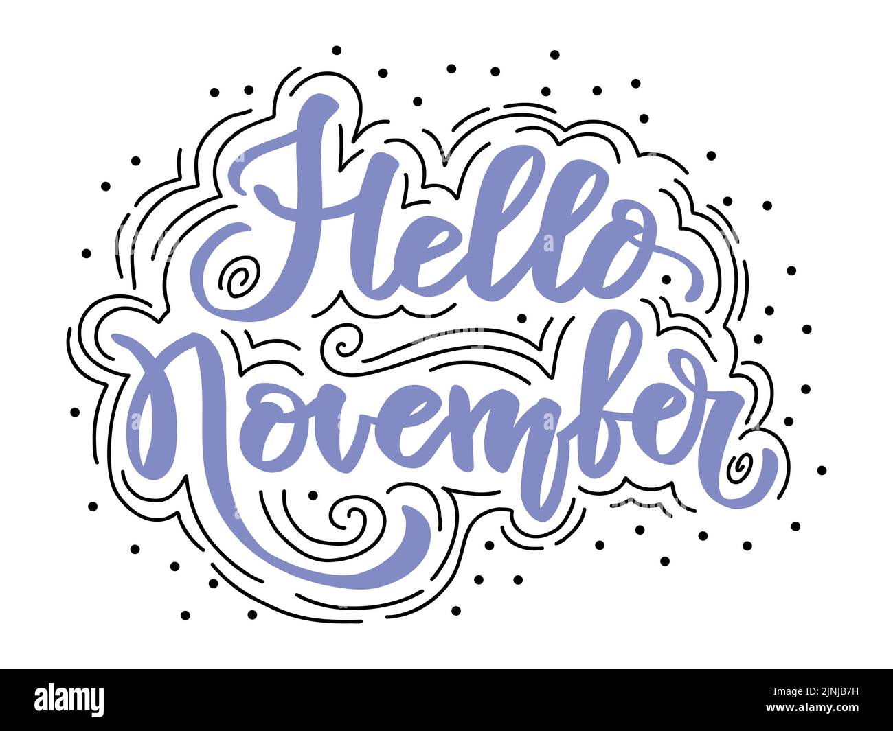 Hello november hand lettering phrase with doodle graphic. Black vector ...