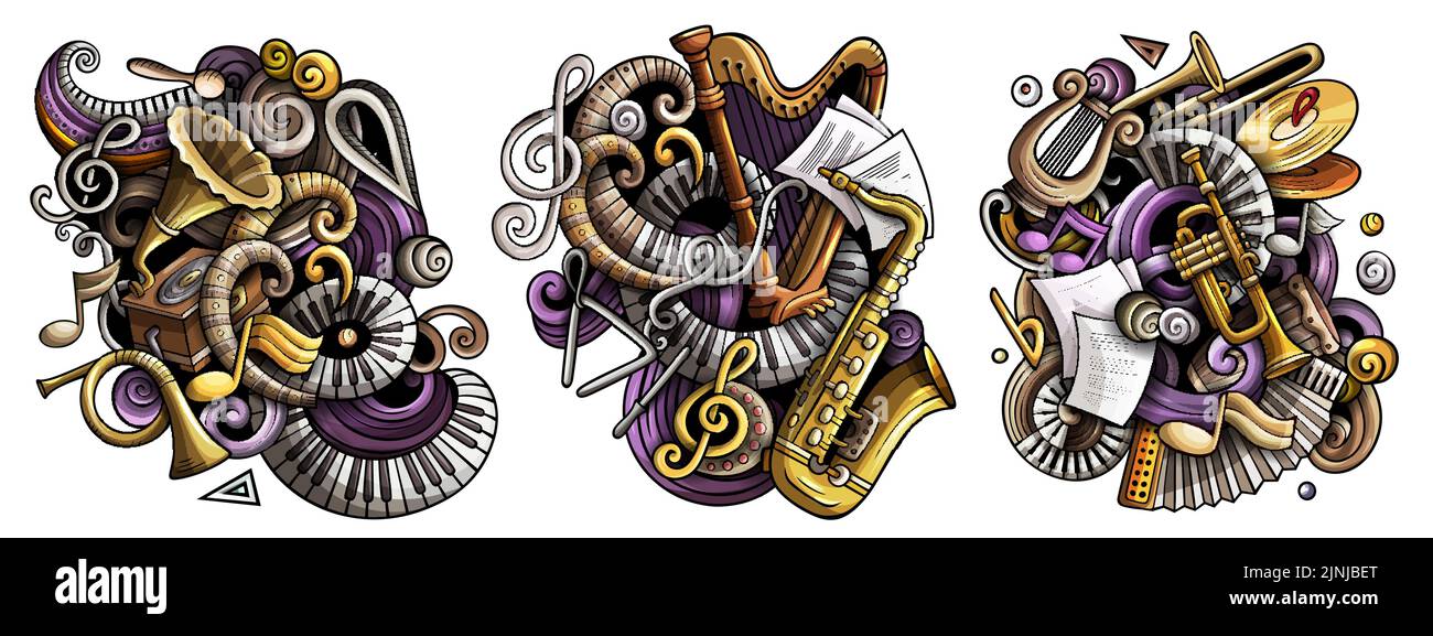 classical music cartoon vector doodle designs set Stock Vector Image ...