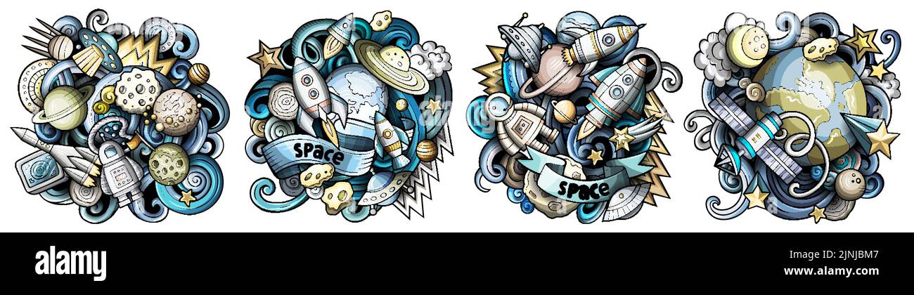 Space cartoon vector doodle designs set Stock Vector Image & Art - Alamy