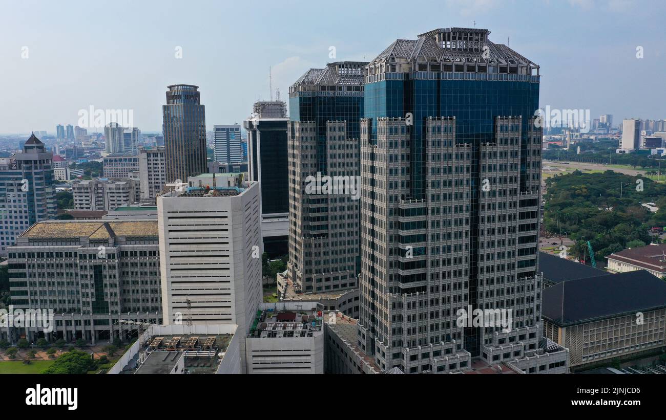Aerial view of office buildings in the Central Business district of ...