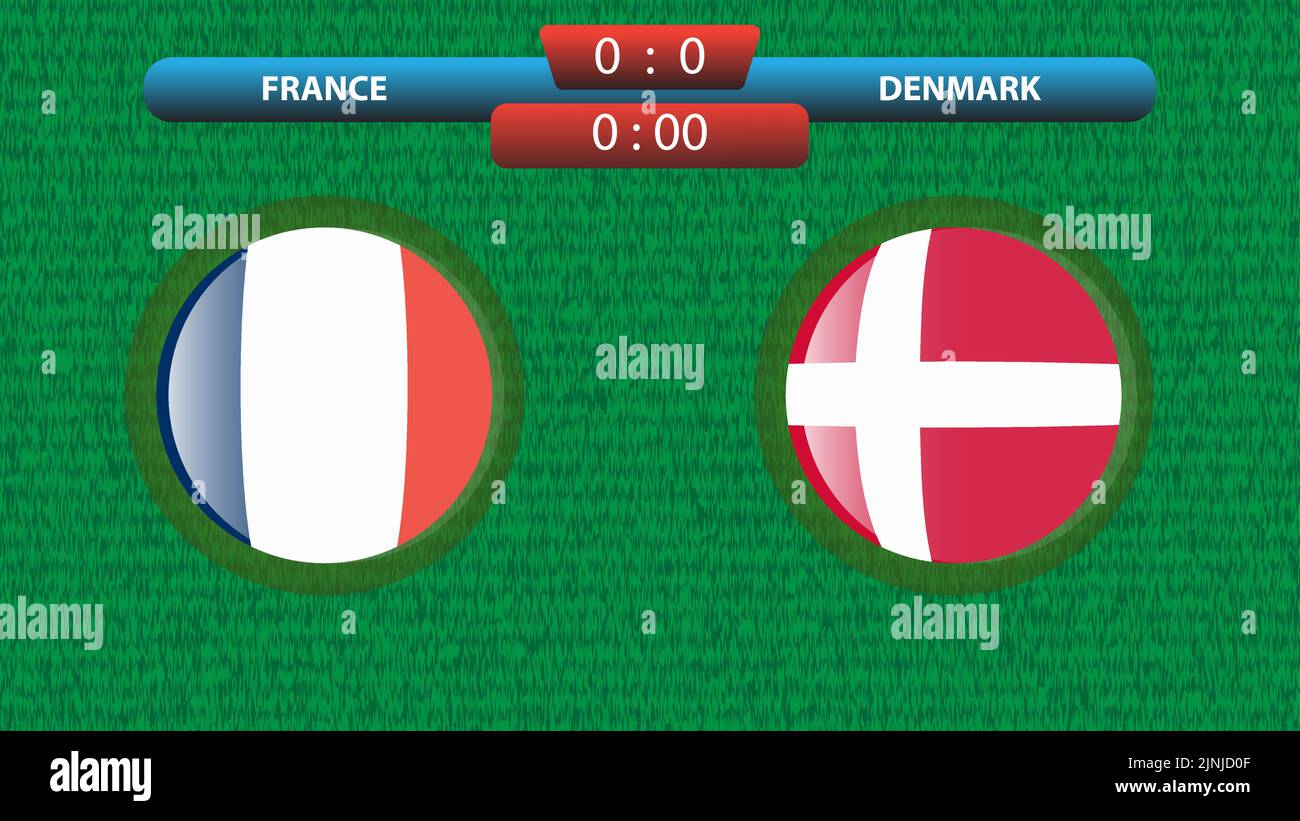 France vs Denmark scoreboard template for soccer tournament 2022 in ...