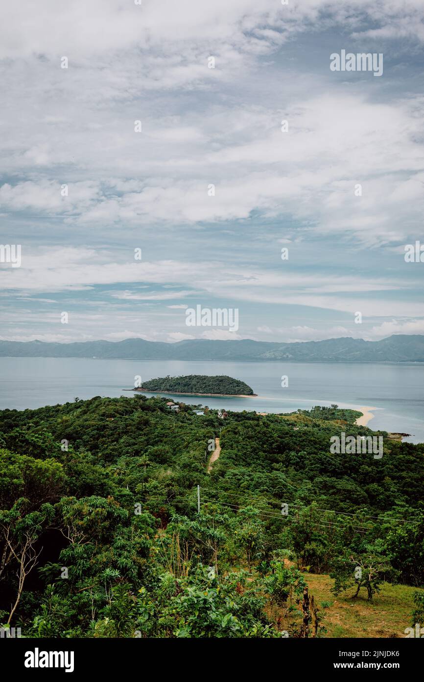 A vertical shot of the green island and sea. Bon Bon Beach, Romblon ...