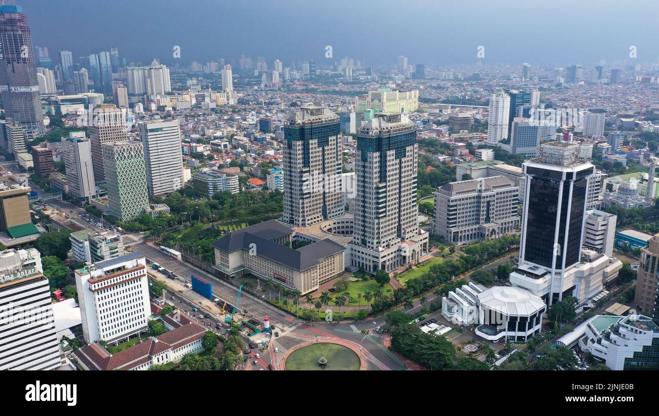 Aerial view of office buildings in the Central Business district of ...