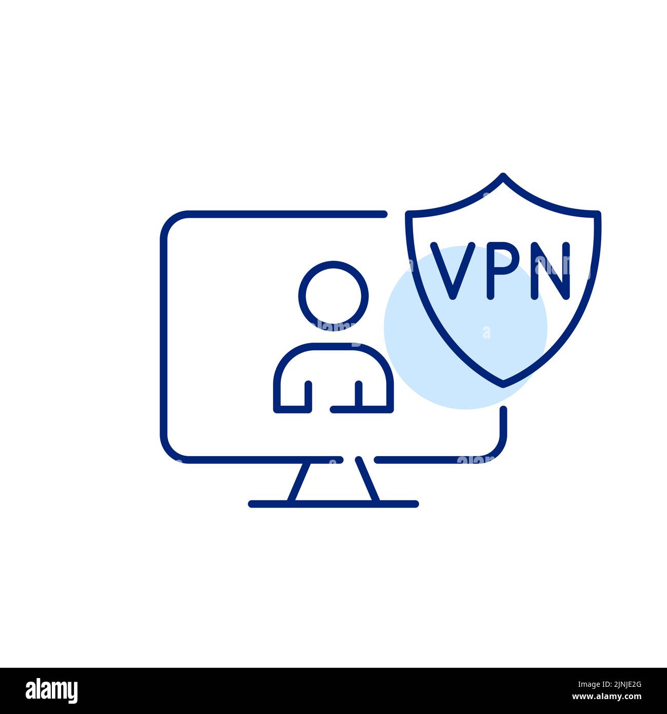 VPN user on a desktop computer. Pixel perfect, editable stroke line art ...