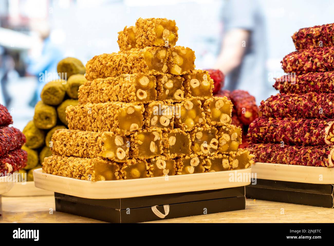 Turkish delight varieties. Turkish delights displayed on the counter ...