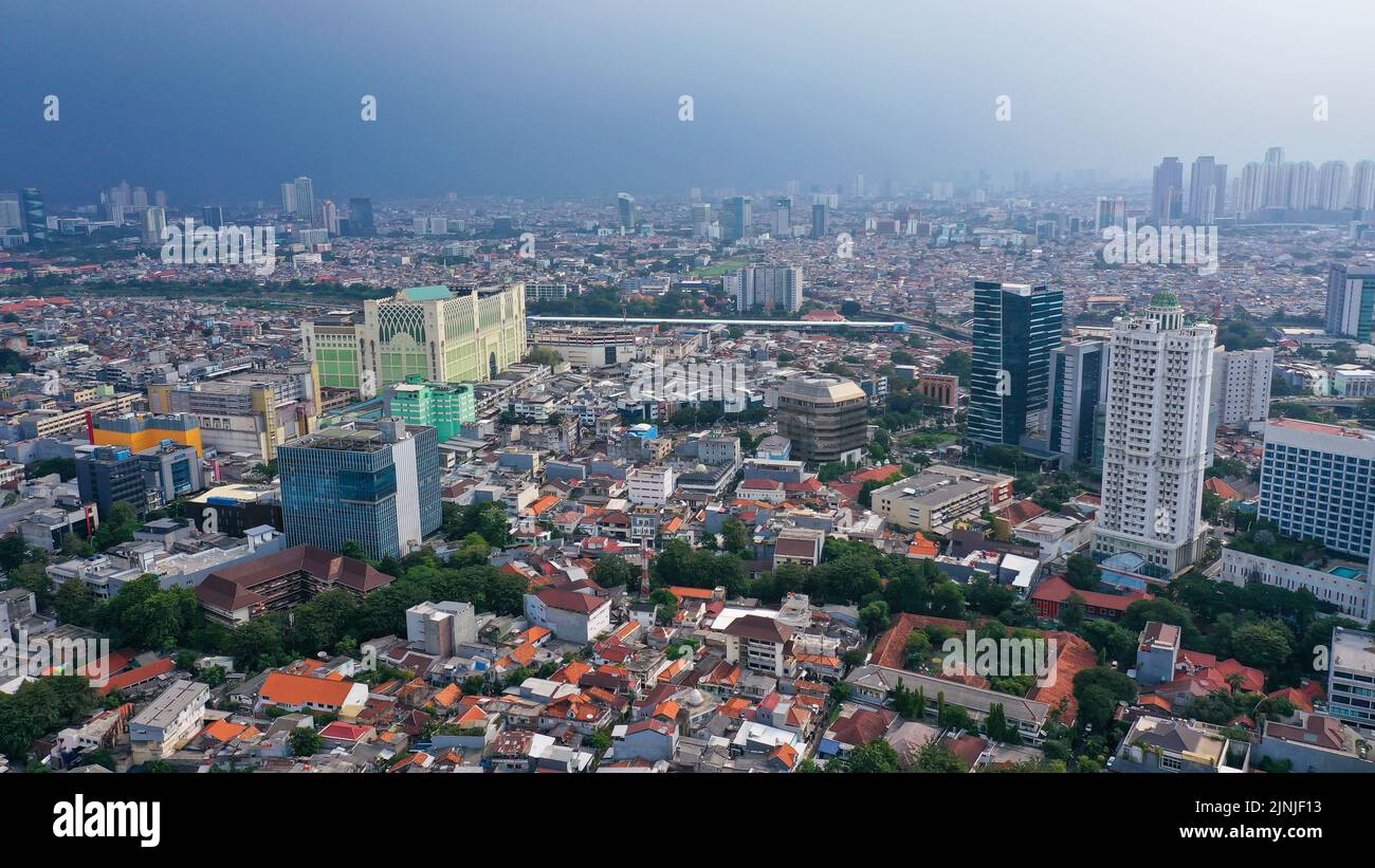 A bird eye view of high-density neighborhood in Jakarta city Stock ...