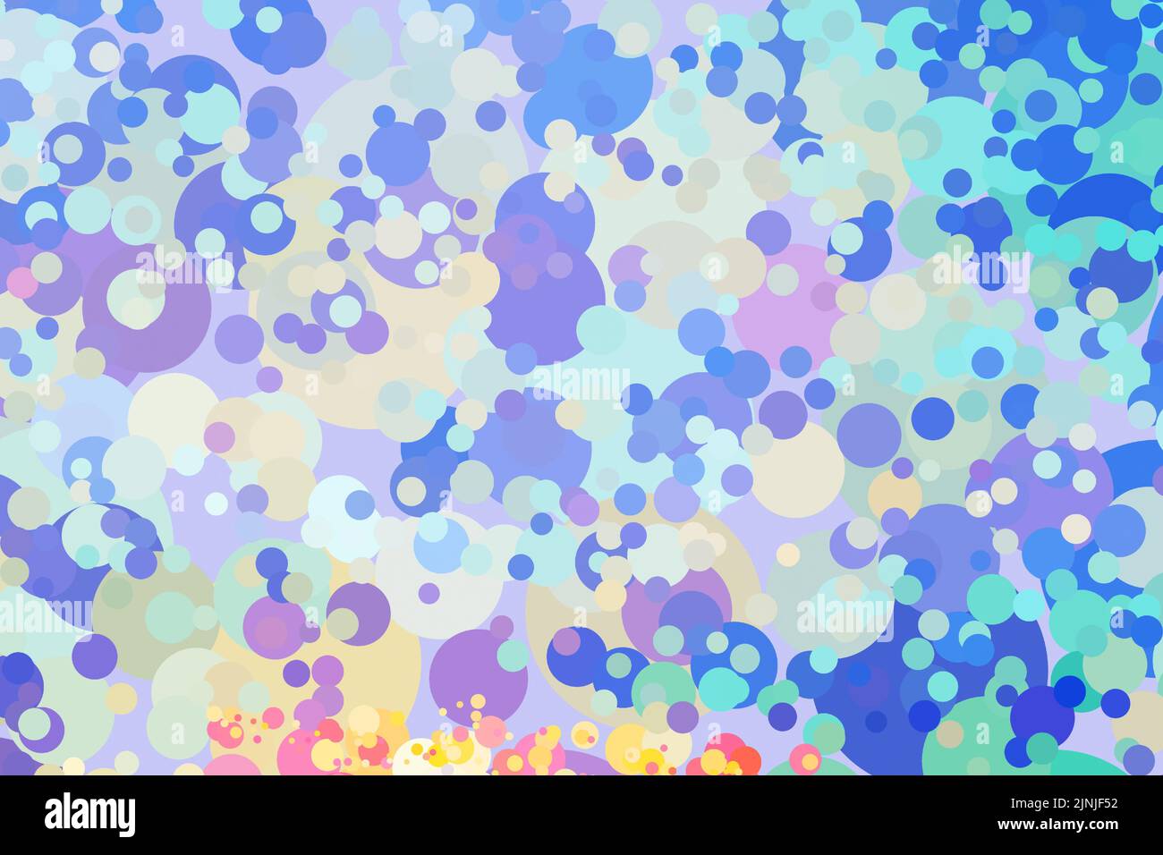 Colorful abstract art dotted collage overlaid on blue background ...