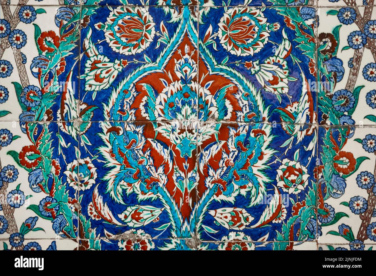 Iznik tiles detail in Topkapi palace. Colored floral design. Turkey ...