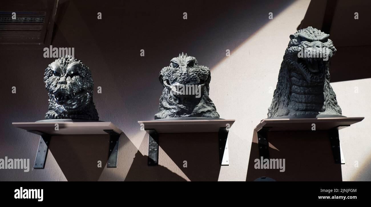 Godzilla movie prop heads - - Into The Unknown exhibition Stock Photo ...