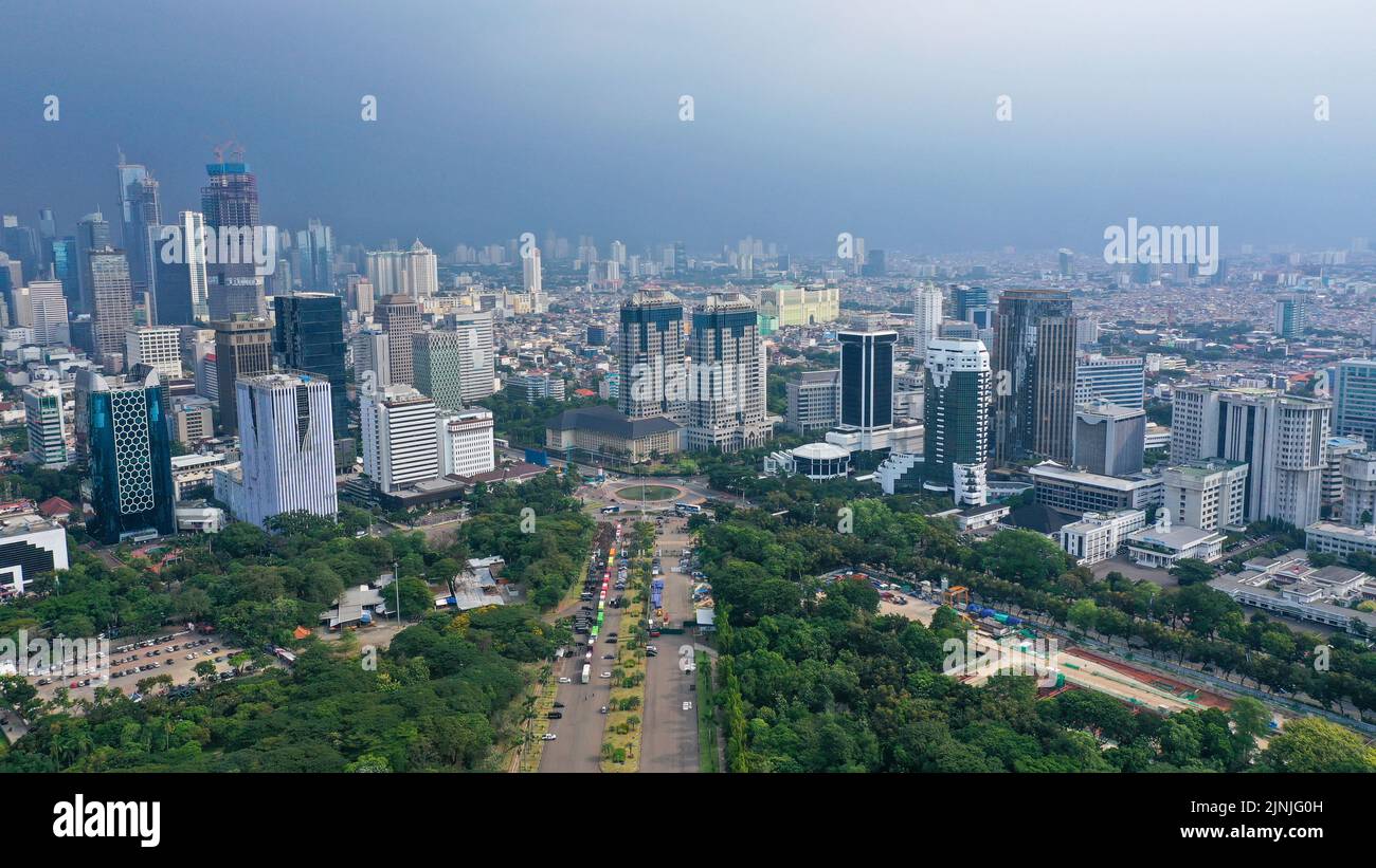 Aerial view of office buildings in the Central Business district of ...