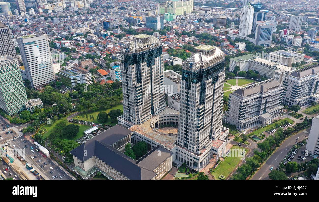 Aerial view of office buildings in the Central Business district of ...