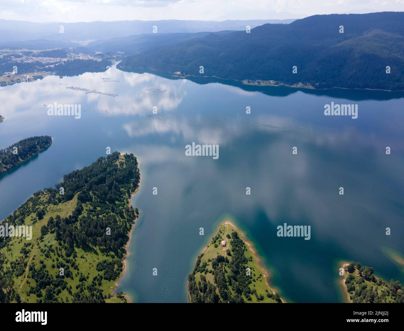 Aerial view of Dospat Reservoir, Smolyan Region, Bulgaria Stock Photo ...