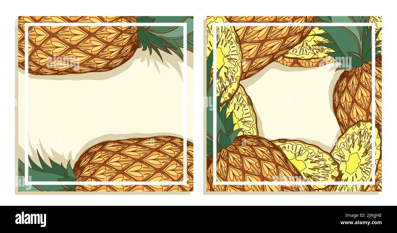 Festive square cards with pineapple fruit. Square templates for ...