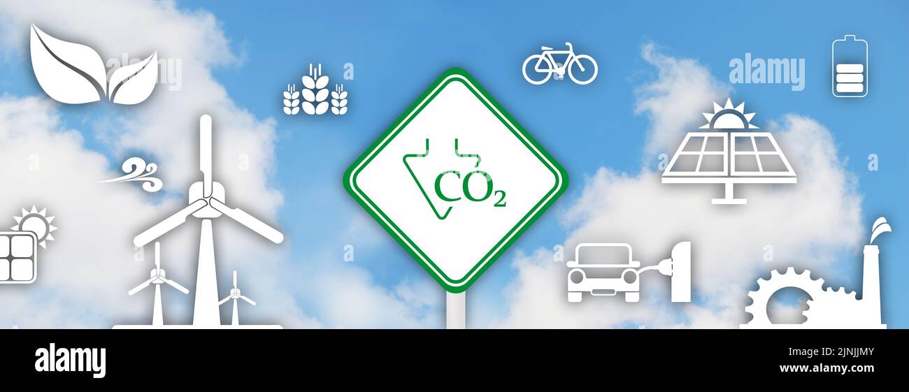 reducing CO2 emissions to stop climate change. green energy background ...