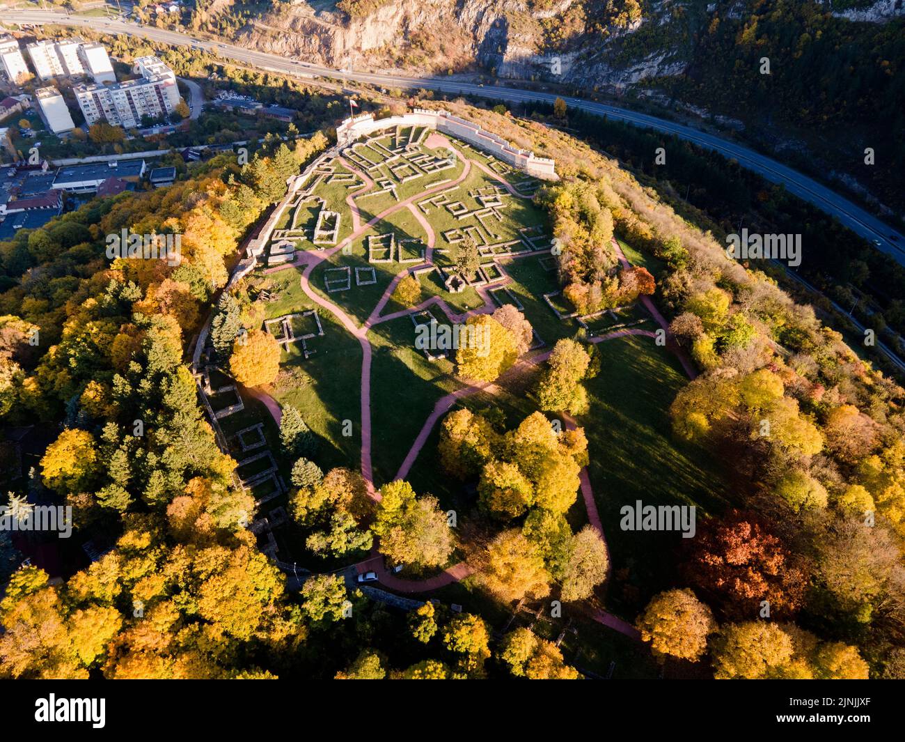 Aerial view of Ruins of the medieval Krakra fortress near town of ...